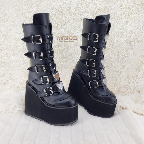 Demonia | Shoes | Black Goth Rave Boots Heart Plate Straps | Poshmark